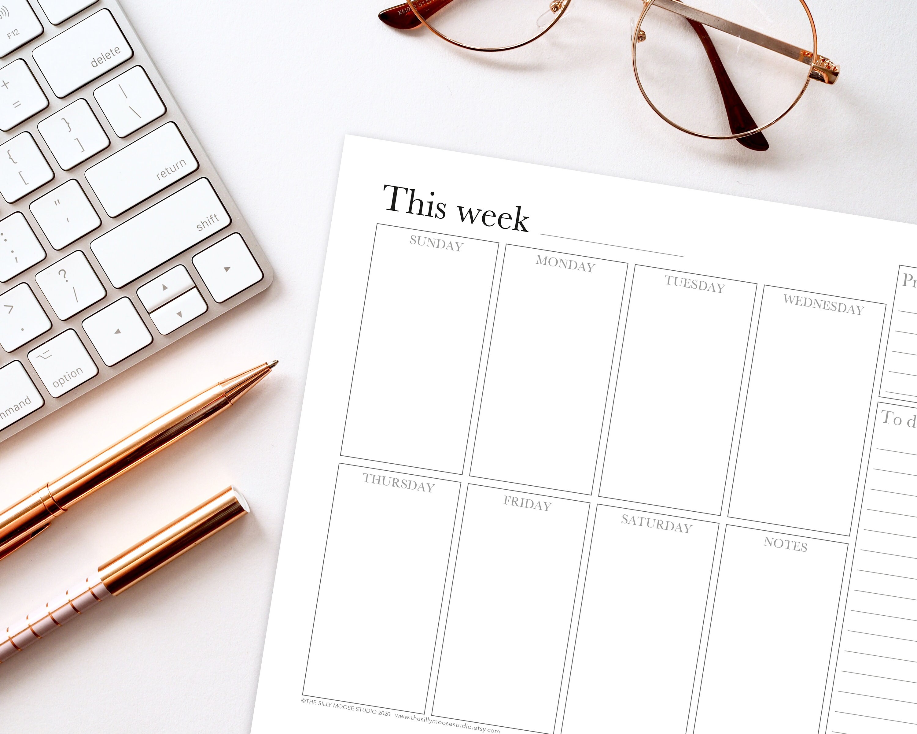 Weekly Planner Printable Sunday Start Landscape Horizontal | Etsy