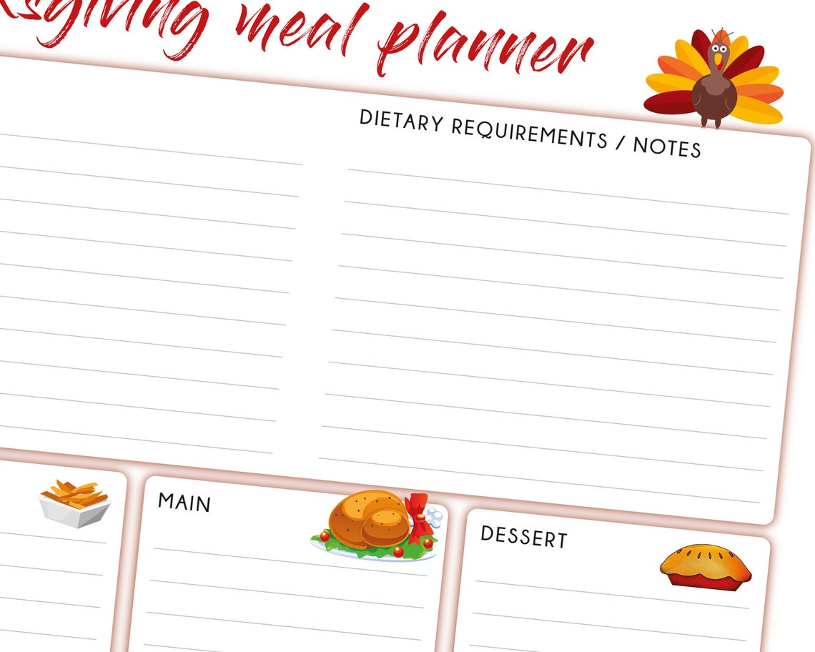 Thanksgiving Meal Planner Printable Thanksgiving Dinner | Etsy