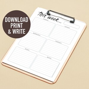 Five Day Weekly Planner Printable & Fillable PDF – Week Days School ...