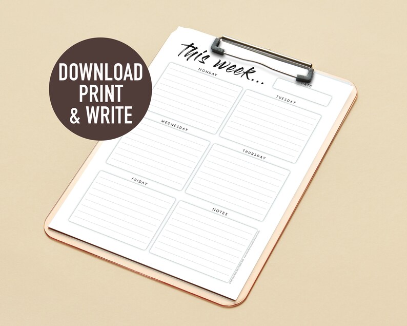 Five Day Weekly Planner Printable & Fillable PDF – Week Days School ...