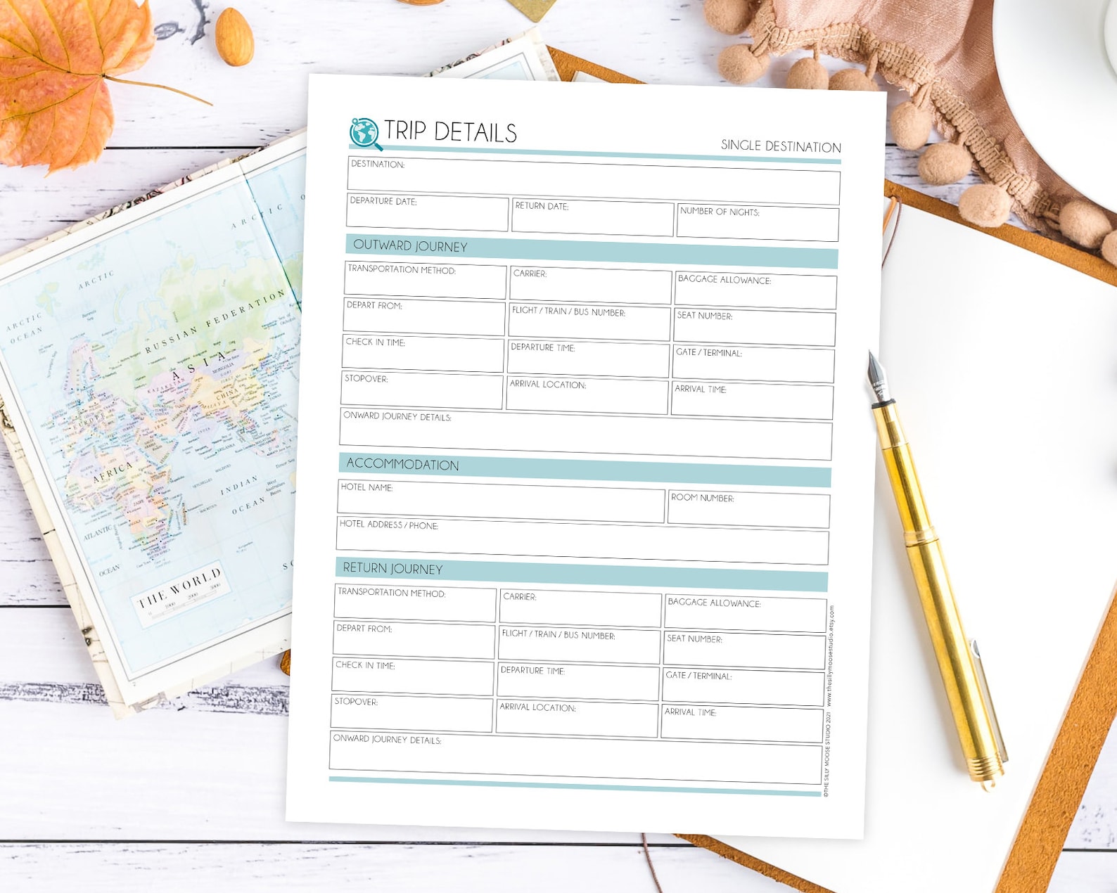 Travel Planner Printable – Vacation Trip Itinerary – Digital Fillable ...