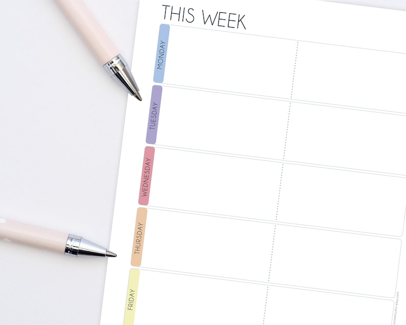 Weekly Planner Printable Five Day School Week / Working Week | Etsy