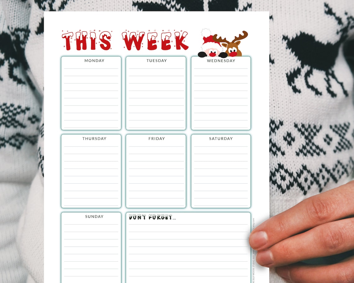 Weekly Planner Printable Christmas Theme – Seasonal Calendar Holiday ...