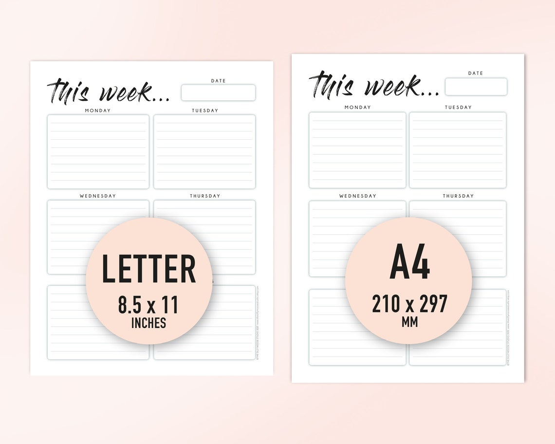 Five Day Weekly Planner Printable & Fillable PDF Week Days - Etsy