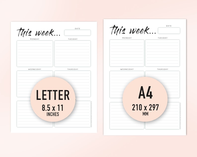 Five Day Weekly Planner Printable & Fillable PDF Week Days - Etsy