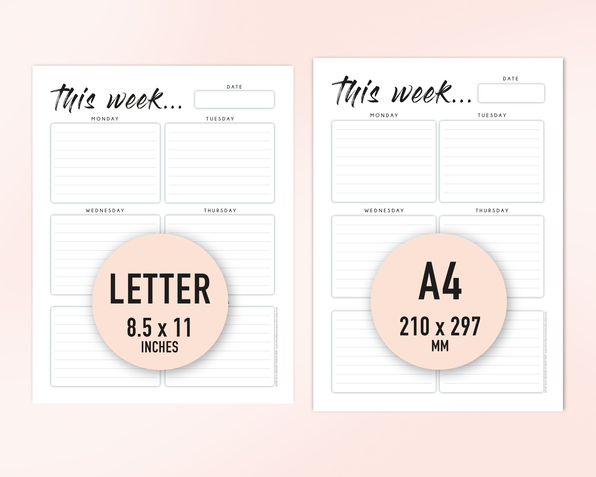 Five Day Weekly Planner Printable & Fillable PDF Week Days - Etsy UK