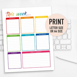 Weekly Planner Printable & Digital – Rainbow to Do List Download ...