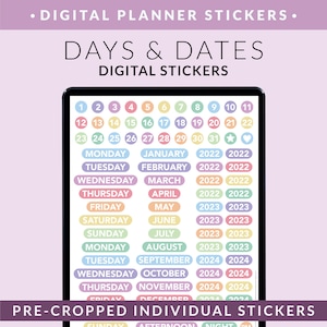 Dates Digital Planner Stickers Rainbow Date Dots Numbers Days Months ...