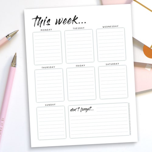 Weekly Calendar Printable Weekly to Do List Weekly to Do | Etsy