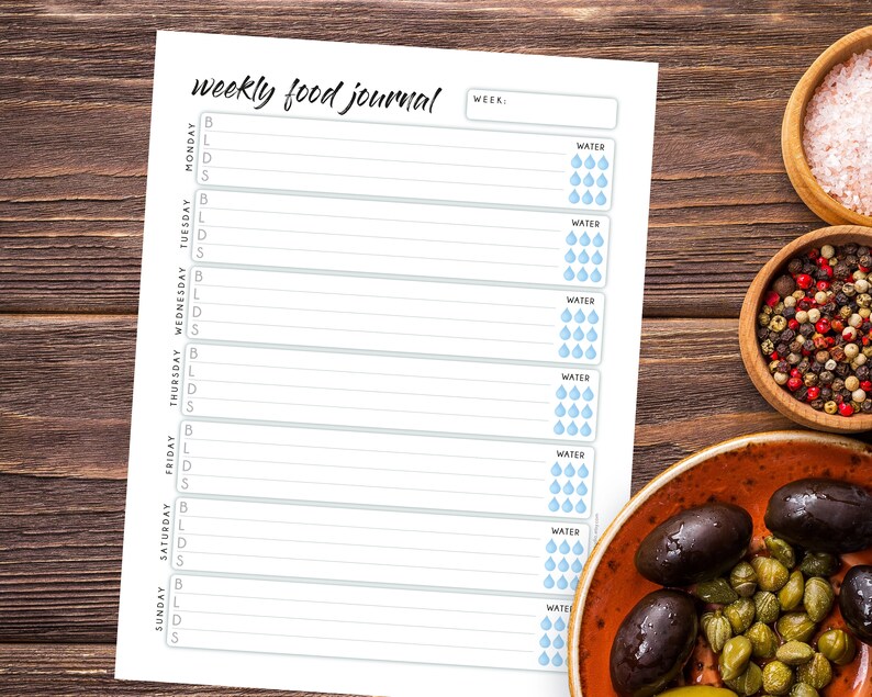 Weekly Food Log Printable & Fillable PDF Food Journal Diet - Etsy