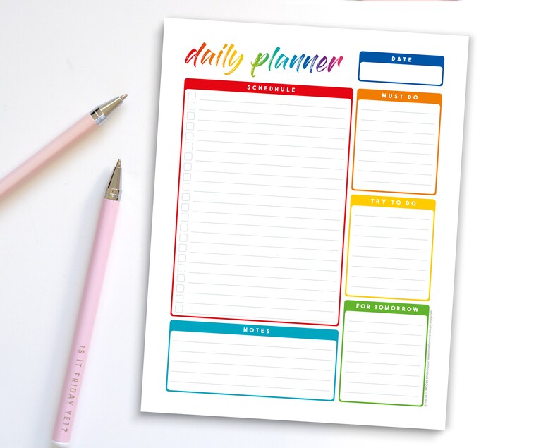 Daily Planner Printable Rainbow One Day Digital PDF iPad | Etsy