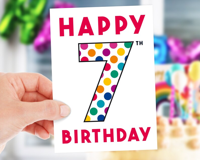 7 Year Old Birthday Card Digital Download Last Minute Age 7 Birthday ...
