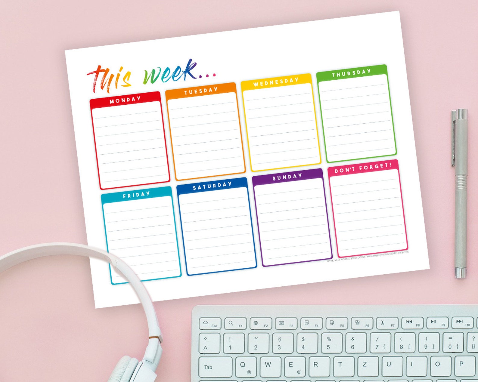 Landscape Weekly Planner Printable to Do List - Rainbow Desk Wall ...