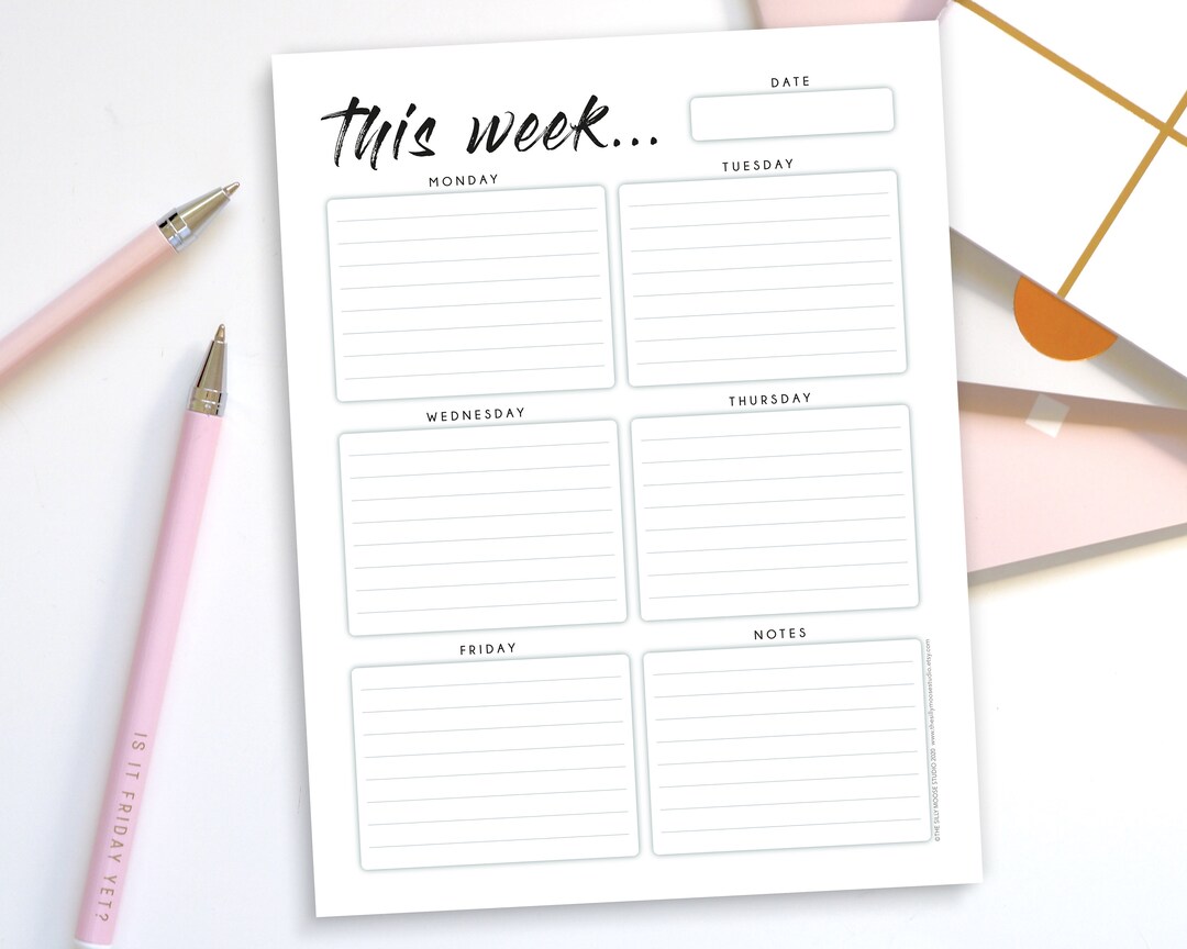 Five Day Weekly Planner Printable & Fillable PDF – Week Days School ...