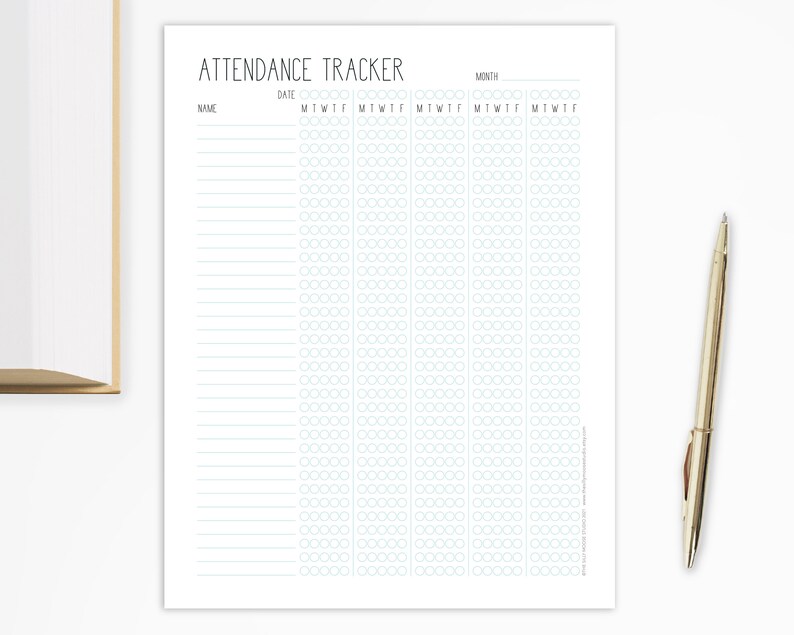 Student Attendance Record Printable Monthly Attendance Log PDF Academic ...