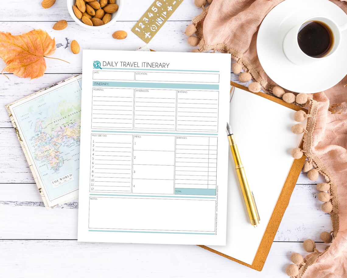 Daily Travel Itinerary Template Fillable, Printable & Digital PDF ...