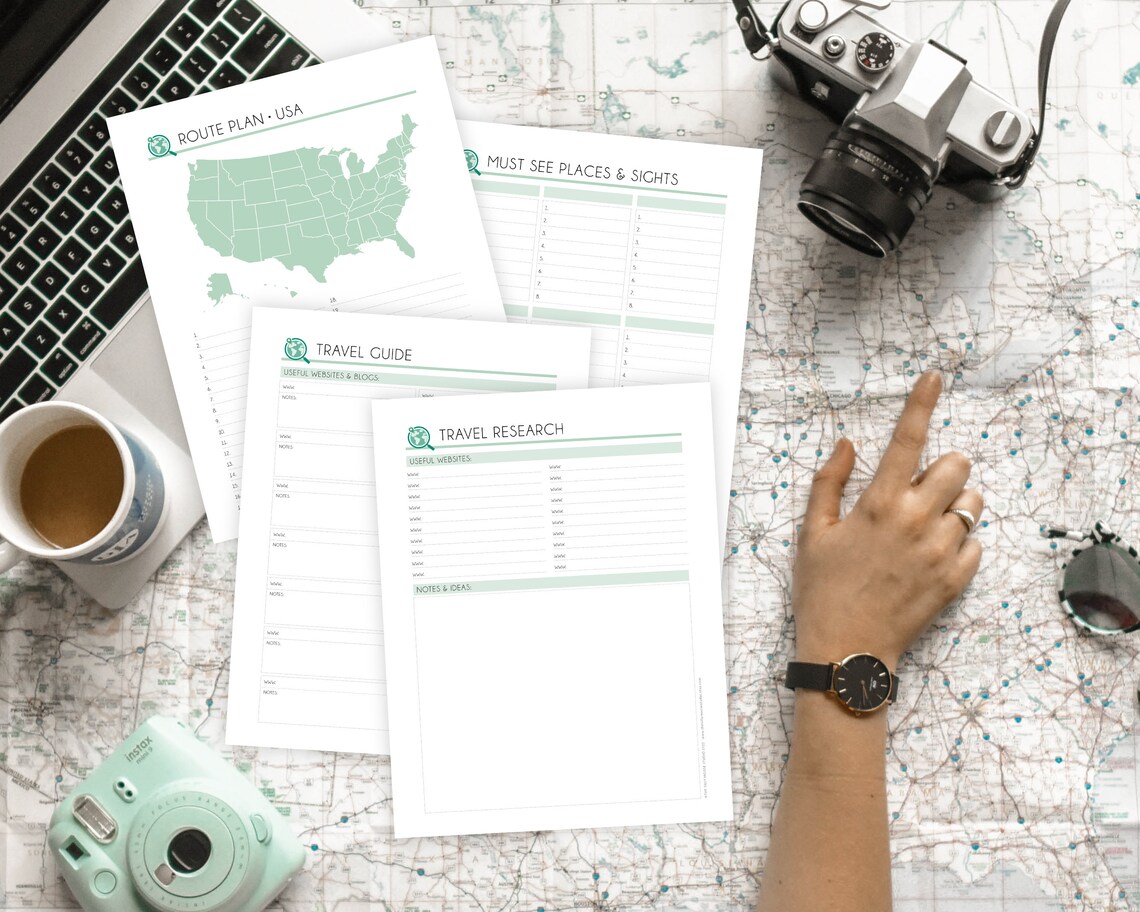 Backpacker Travel Itinerary Planner, Printable & Fillable PDF Template ...