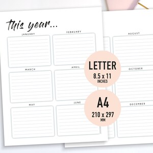 Yearly Planner Printable & Fillable PDF – Any Year Calendar – 12 Month ...
