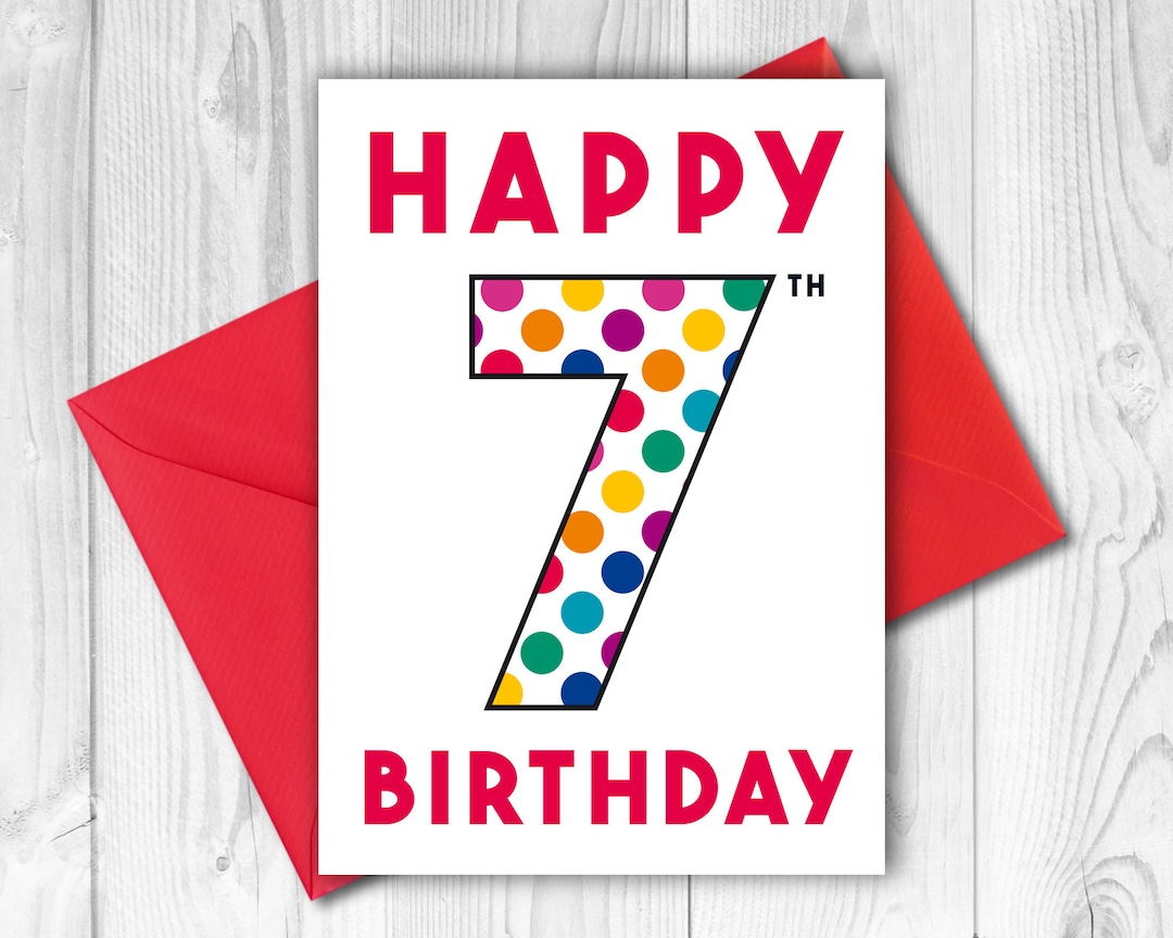 7 Year Old Birthday Card Digital Download Last Minute Age 7 Birthday ...
