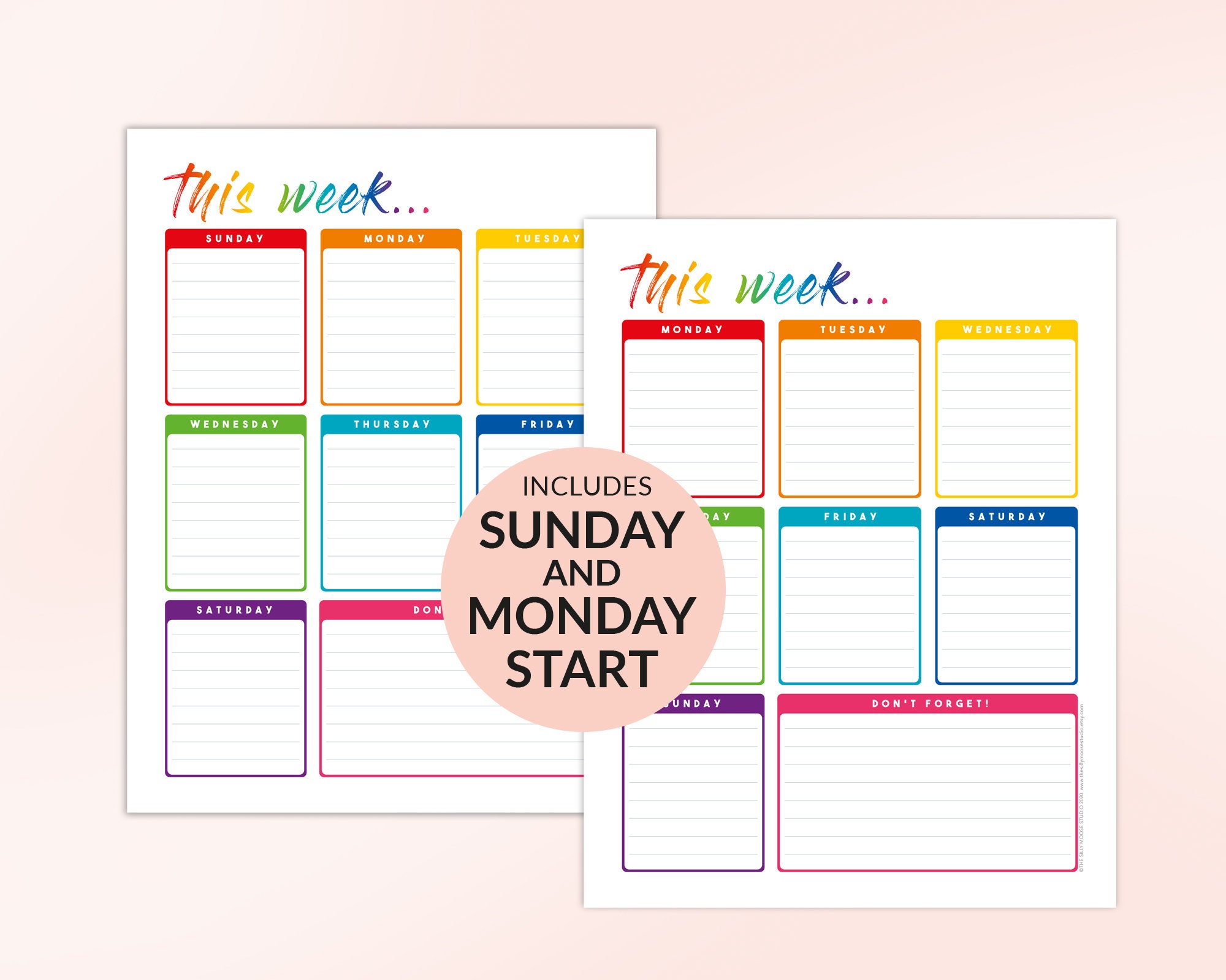 Planner Printable & Digital – Rainbow Daily and Weekly Planner Pages ...