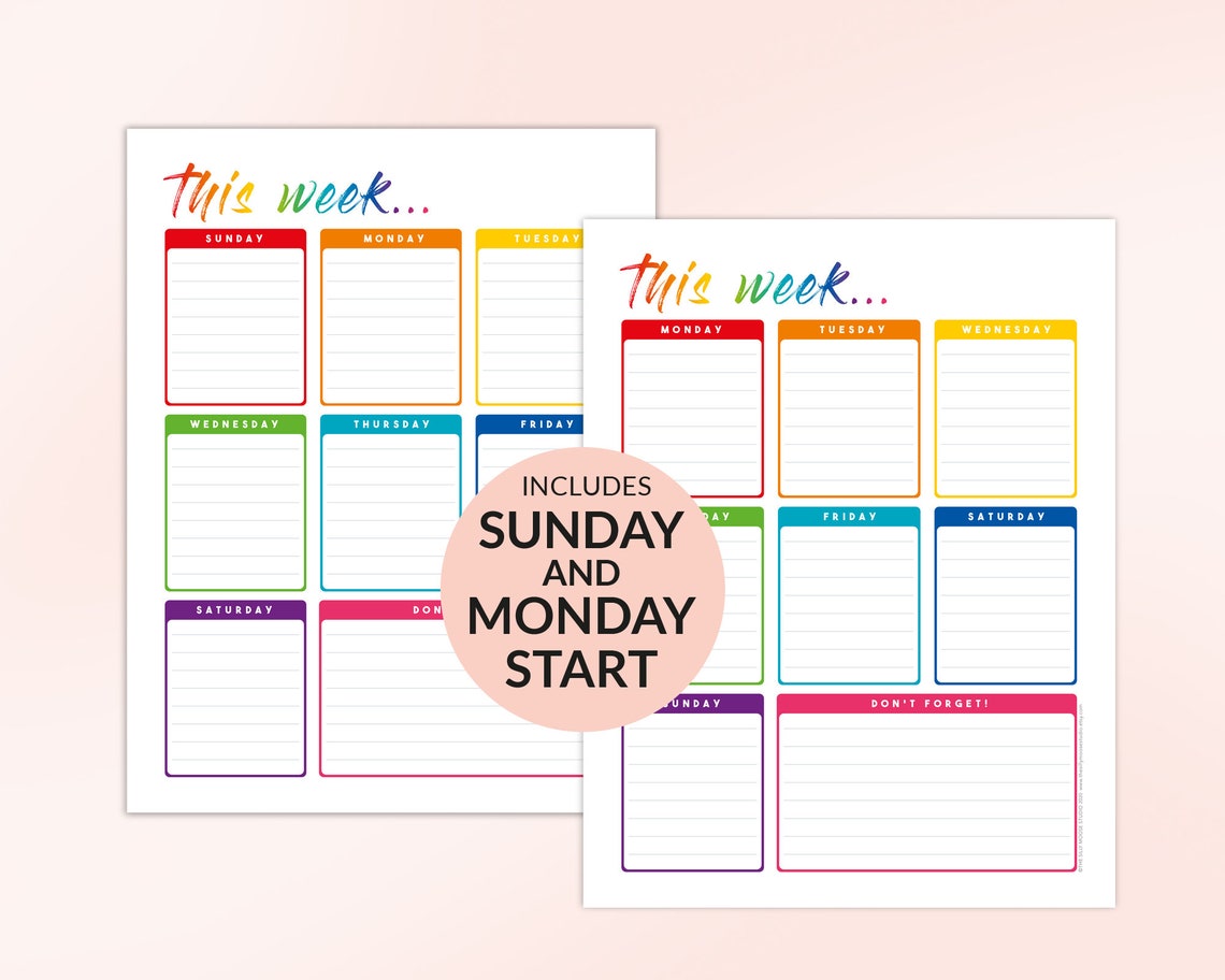 Weekly Planner Printable & Digital Rainbow to Do List - Etsy