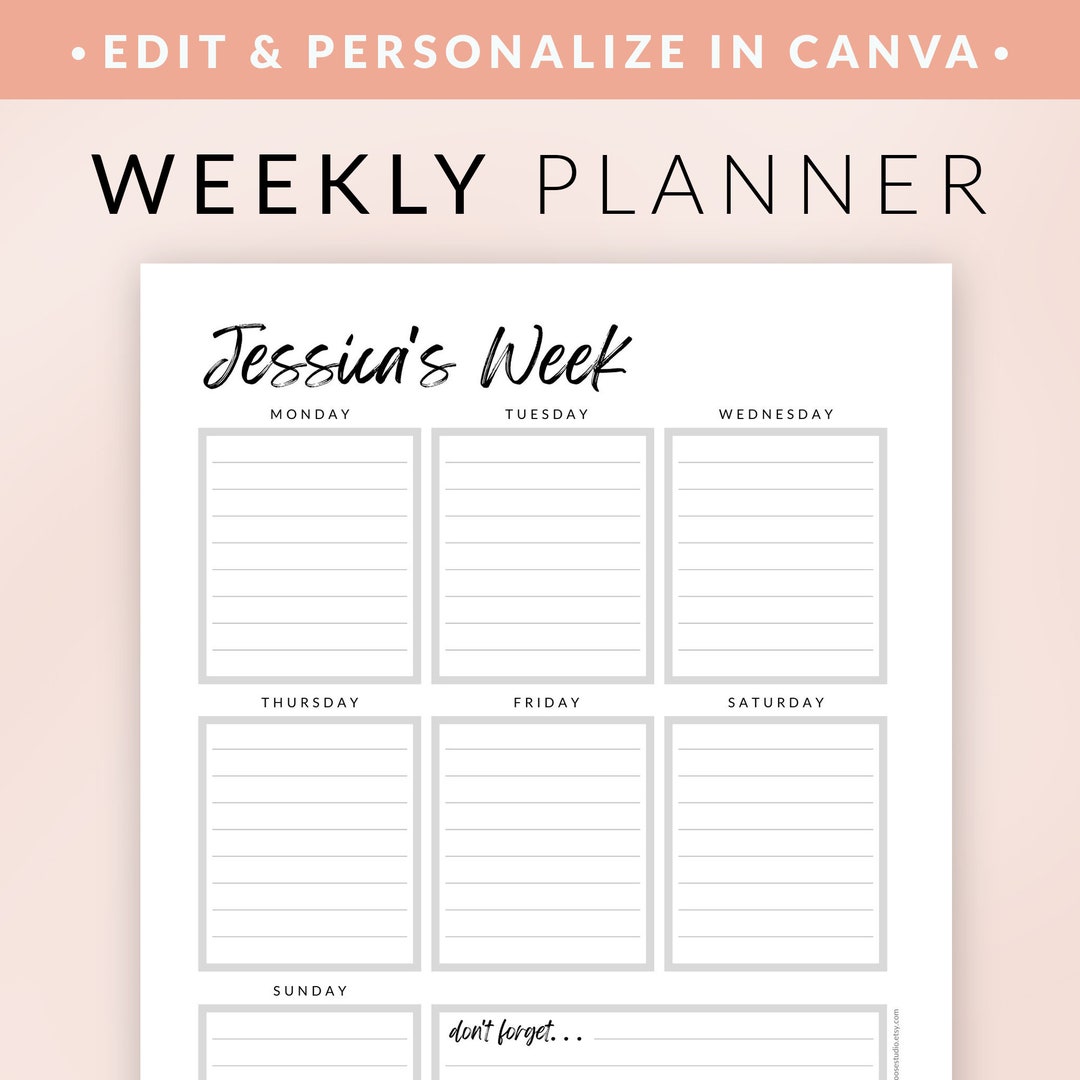 Editable Weekly Planner Printable – CANVA Planner Template ...