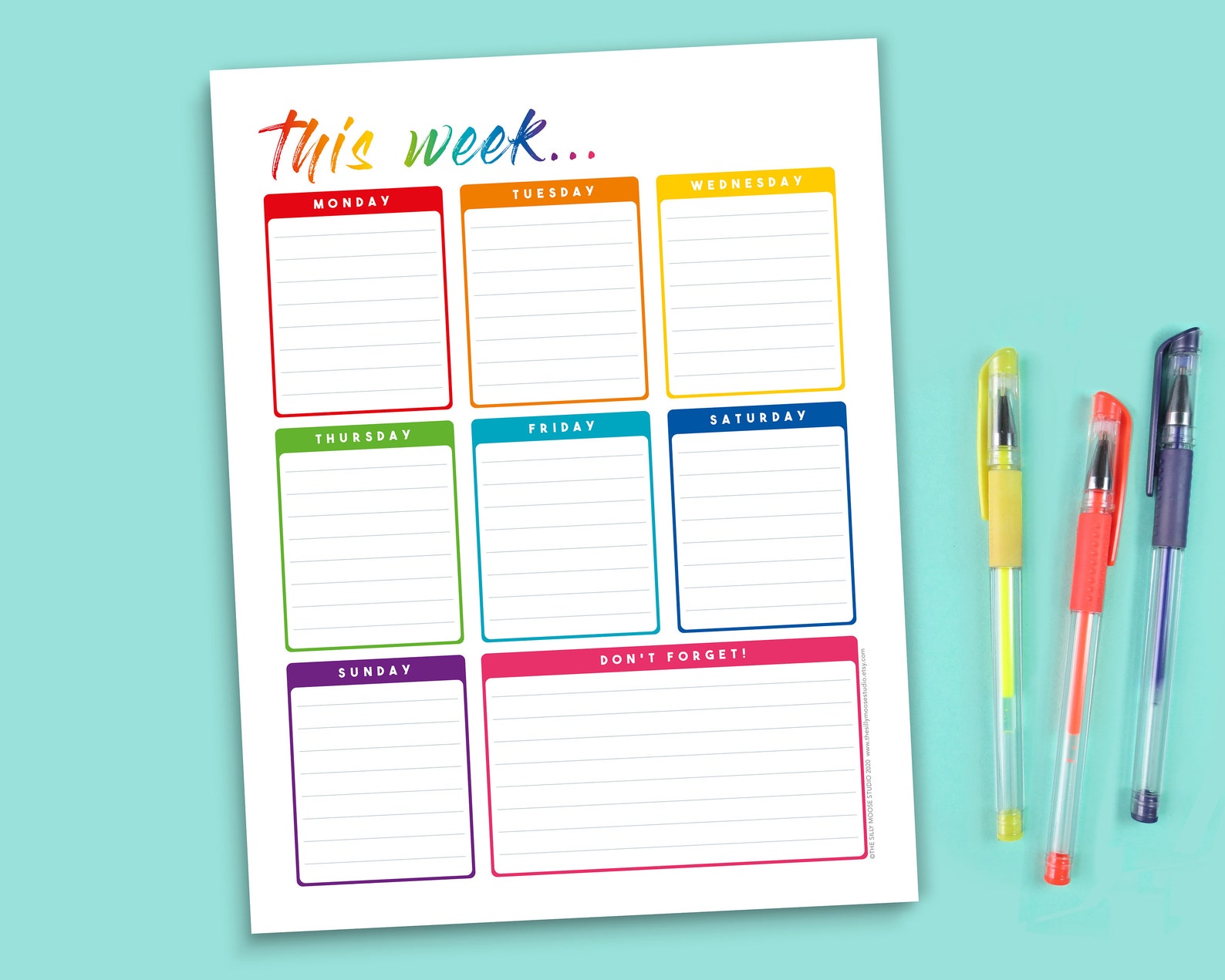 Weekly Planner Printable & Digital Rainbow to Do List Download Student ...