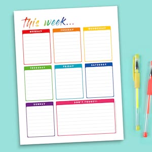 Weekly Planner Printable & Digital – Rainbow to Do List Download ...