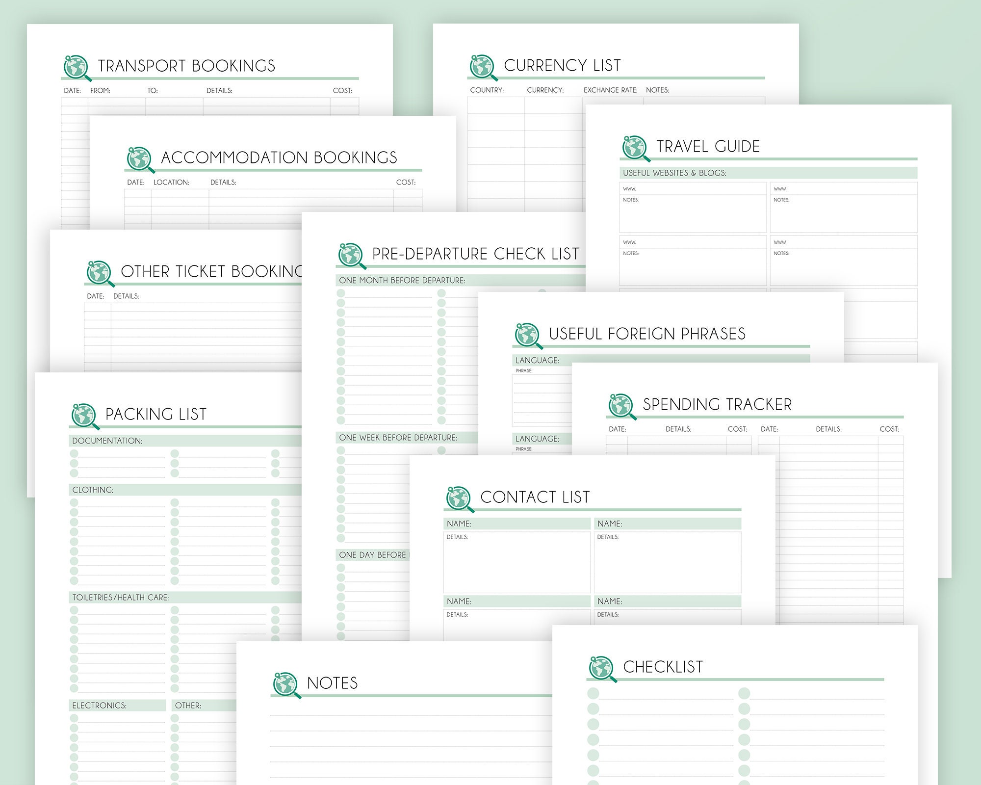 Backpacker Travel Itinerary Planner, Printable & Fillable PDF Template ...
