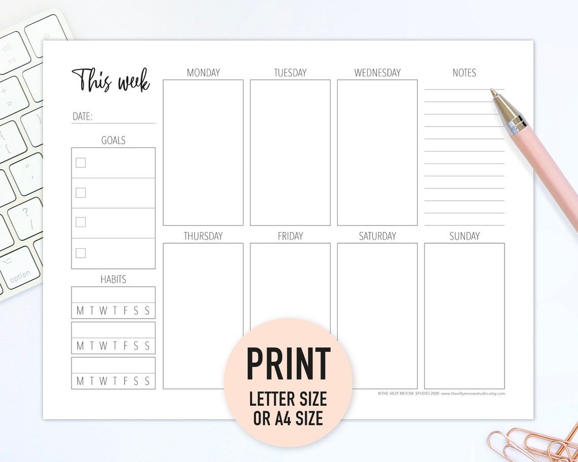 Weekly Planner Printable Landscape Template To Do List | Etsy