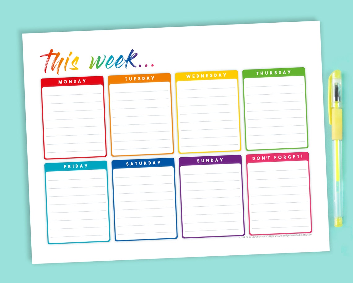Landscape Weekly Planner Printable to Do List Rainbow Desk | Etsy UK