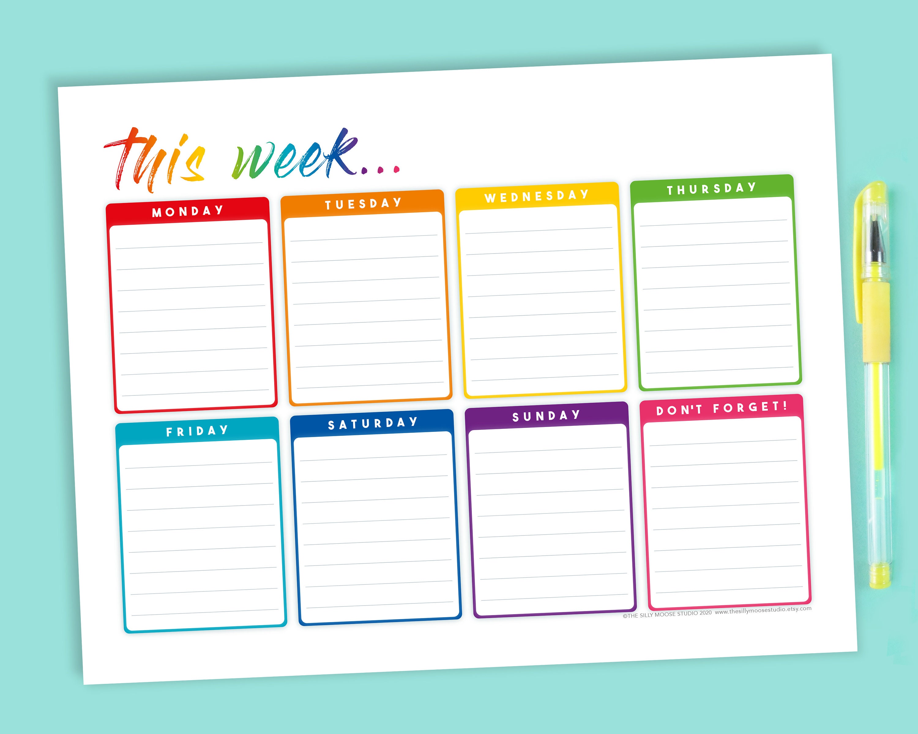 Colorful Printable Weekly Planner