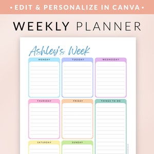 Weekly Planner Printable – Editable CANVA Planner Template – Pastel ...