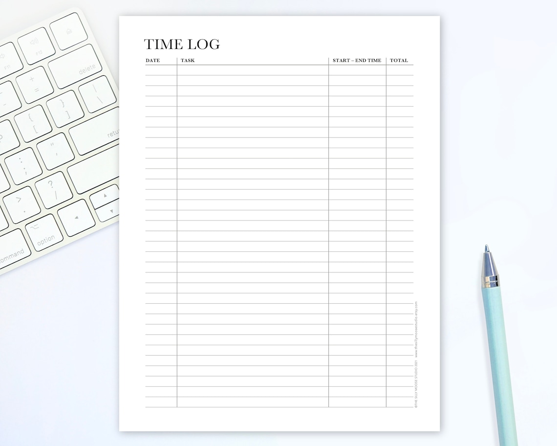 Work Time Log Printable Template – Time Sheet – Time Tracker – Daily ...