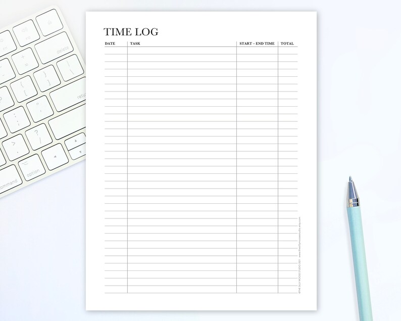 Work Time Log Printable Template – Time Sheet – Time Tracker – Daily ...