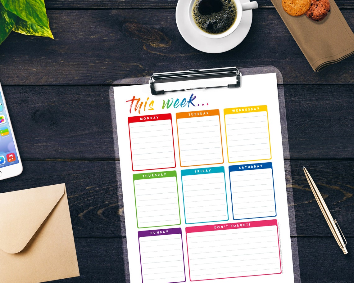 Weekly Planner Printable & Digital Rainbow to Do List - Etsy