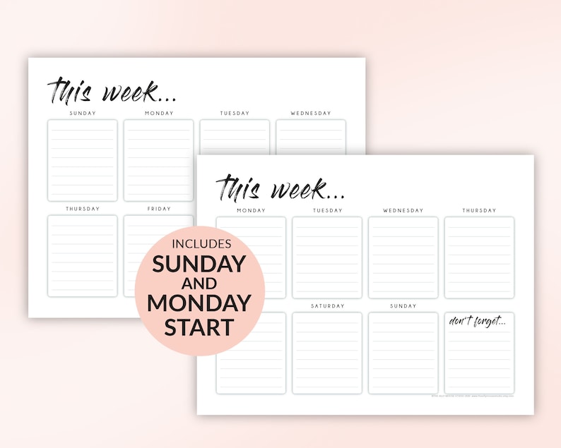 Weekly Planner Landscape Printable Fillable & Digital PDF - Etsy
