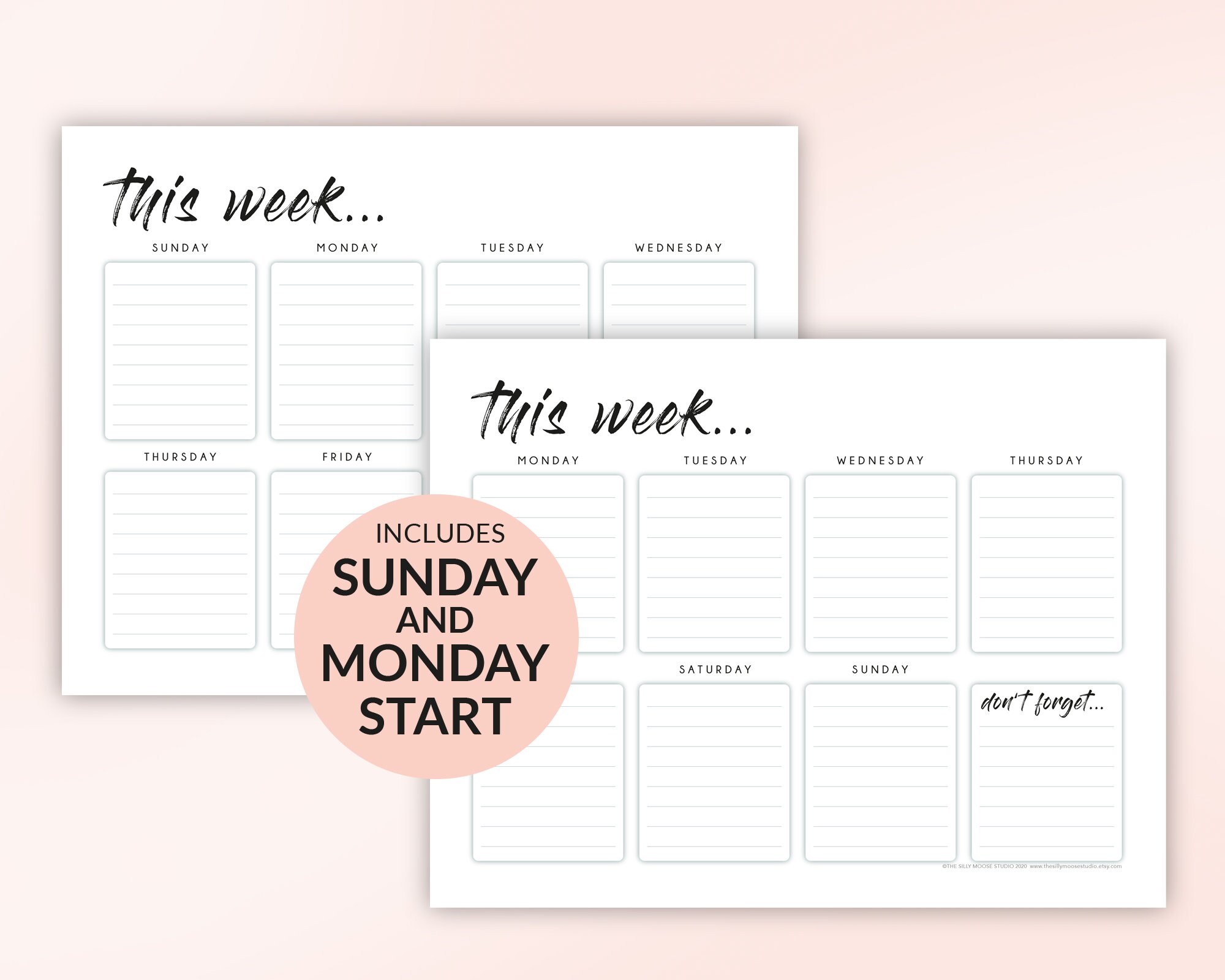 Weekly Planner Landscape Printable Fillable & Digital PDF - Etsy Australia