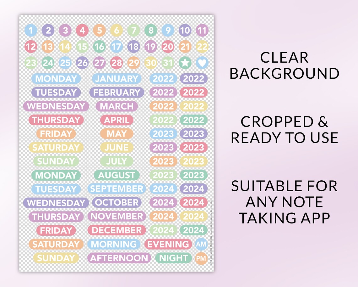 Dates Digital Planner Stickers Rainbow Date Dots Numbers - Etsy