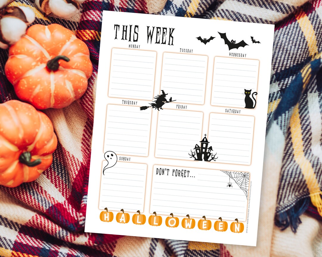 Weekly Planner Printable to Do List for Halloween – Print at Home Diary ...