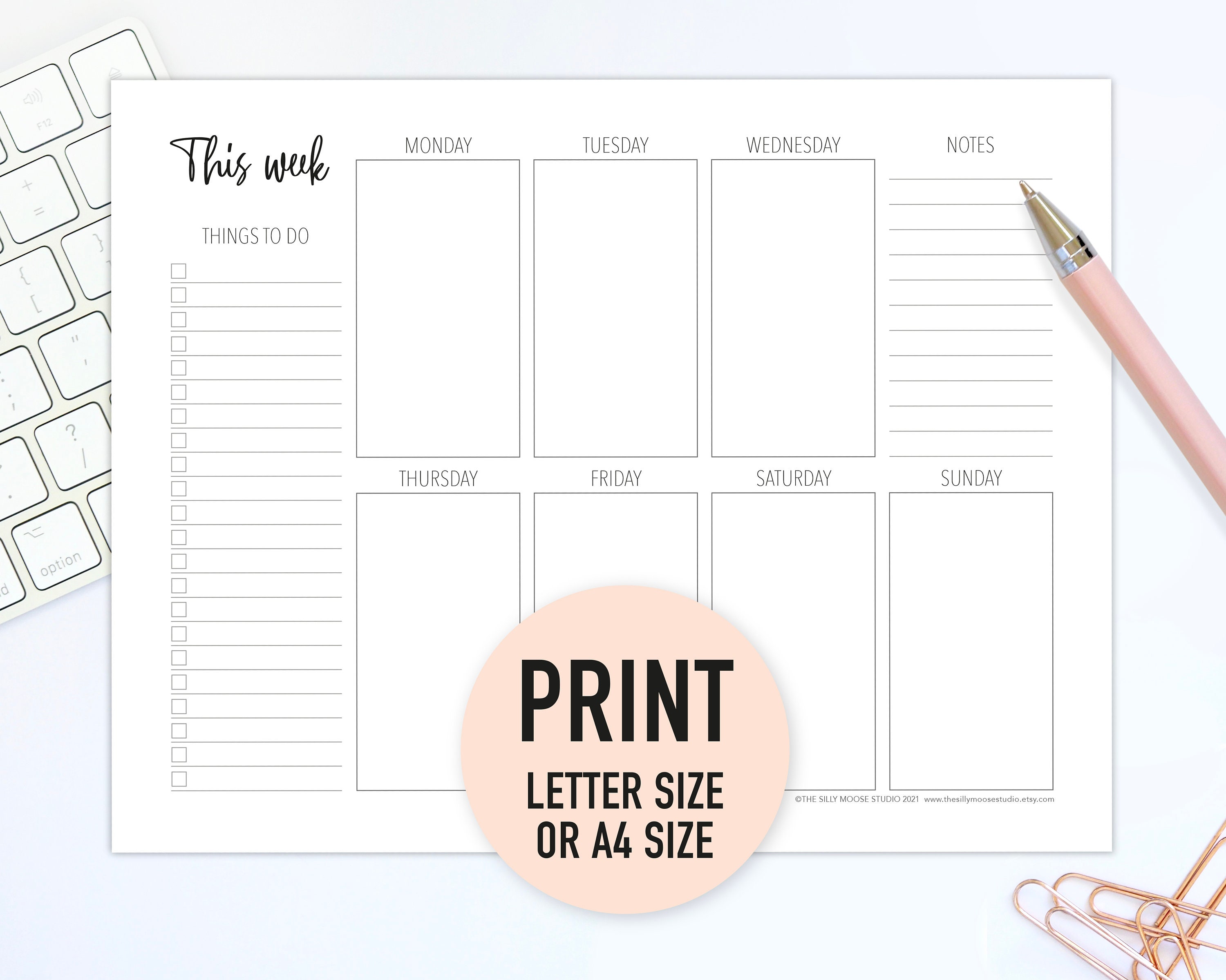 Weekly Planner Printable With to Do List – Horizontal Landscape Format ...