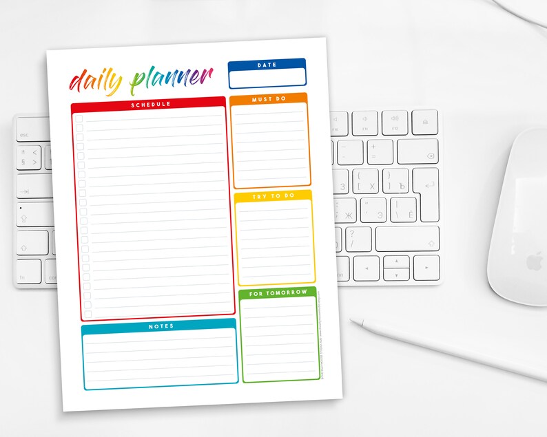 Daily Planner Printable Rainbow One Day Digital PDF for | Etsy