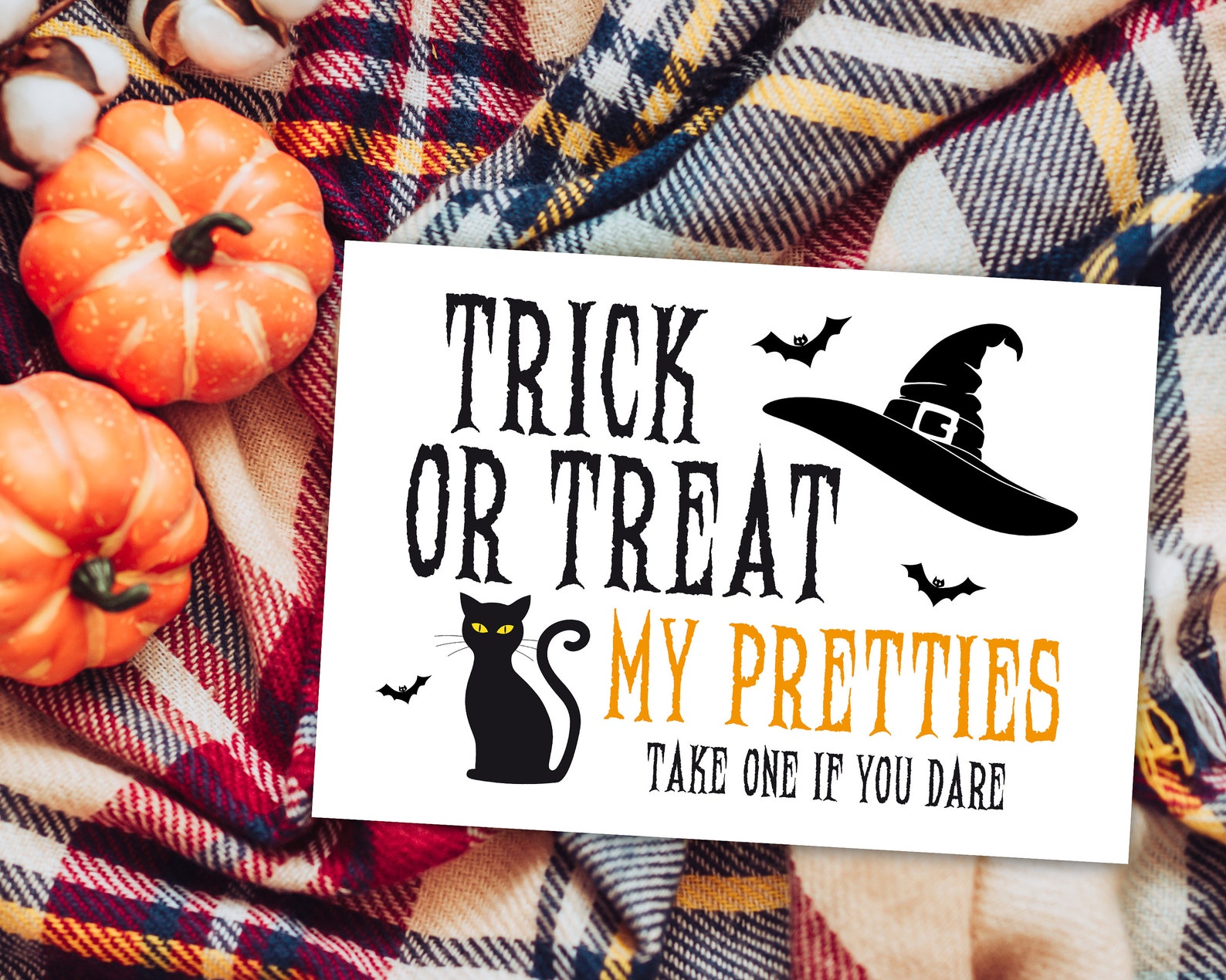 Trick or Treat Sign Printable Witch & Black Cat Social - Etsy UK