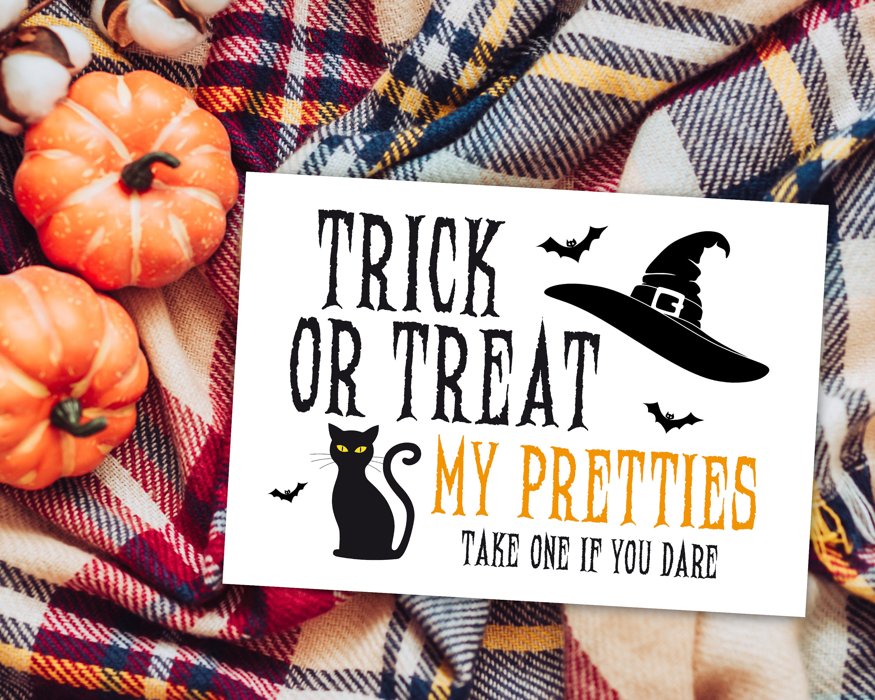 Trick or Treat Sign Printable – Witch & Black Cat – Social Distance ...
