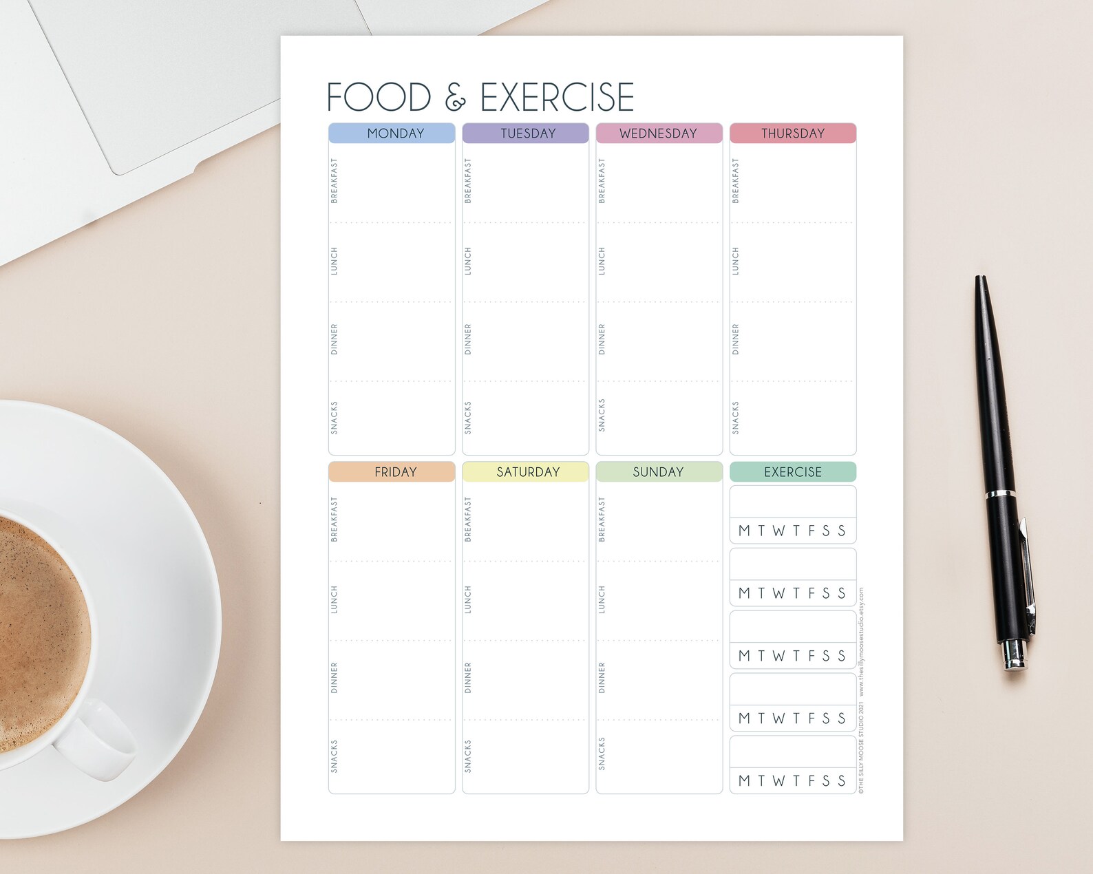 Food Journal Printable With Exercise Tracker Weekly Food Log Diet ...
