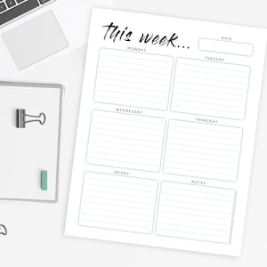 Five Day Weekly Planner Printable & Fillable PDF – Week Days School ...