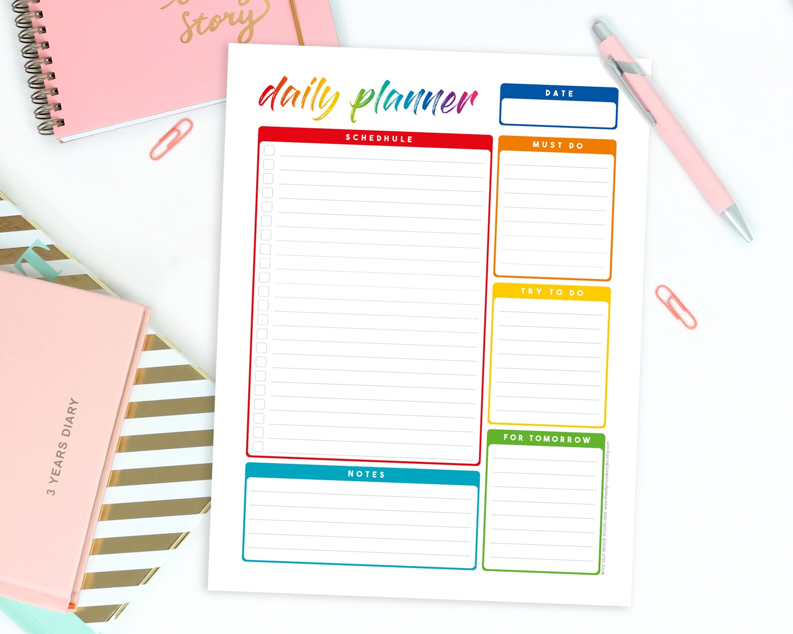 Planner Printable & Digital Rainbow Daily and Weekly Planner Pages, to ...
