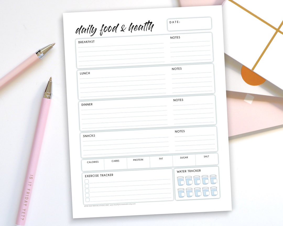 Food Journal Printable & Fillable PDF Daily Health Tracker Diet Meal ...