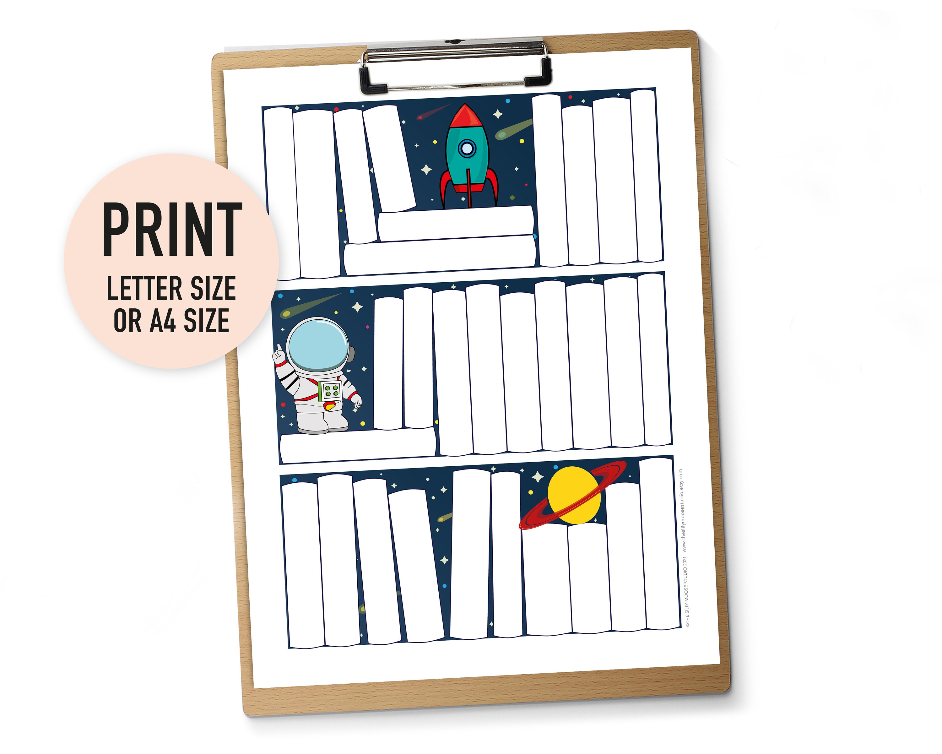 Kids Reading Log Printable Space Themed Childrens Bookshelf - Etsy