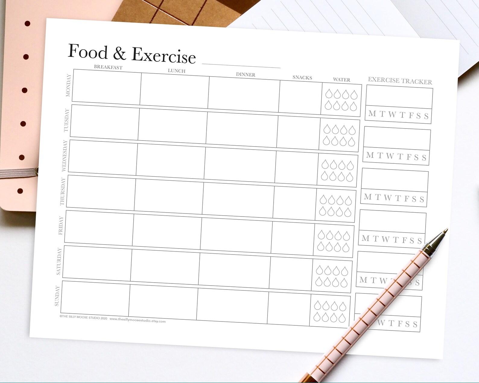 Food Journal Printable Landscape – Diet Meal Planner Exercise Tracker ...
